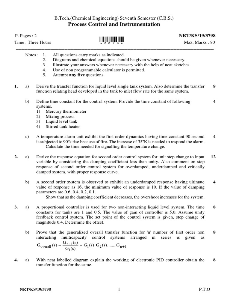 Process Control and Instrumentation: B.Tech. (Chemical Engineering ...