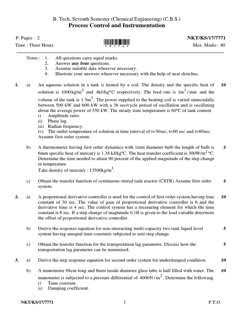 Process Control and Instrumentation: B. Tech. Seventh Semester ...