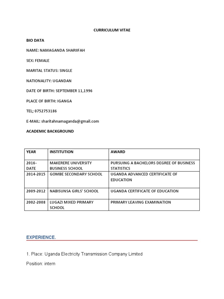 Ugandan Business Statistics Student CV | PDF