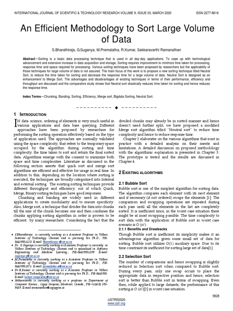 An Efficient Methodology To Sort Large Volume of Data | PDF | Discrete Mathematics | Algorithms