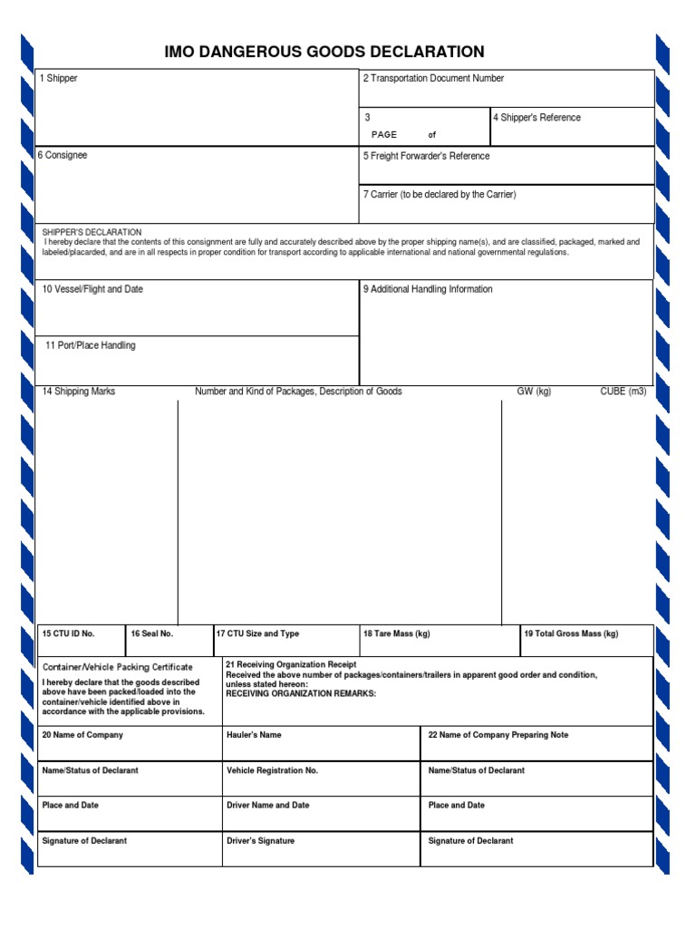 Imo Dangerous Goods Declaration PDF | PDF | Dangerous Goods | Freight ...