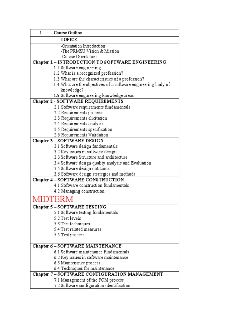 Course Outline (Software Engineering) | PDF Course Outline (Software Engineering) | PDF