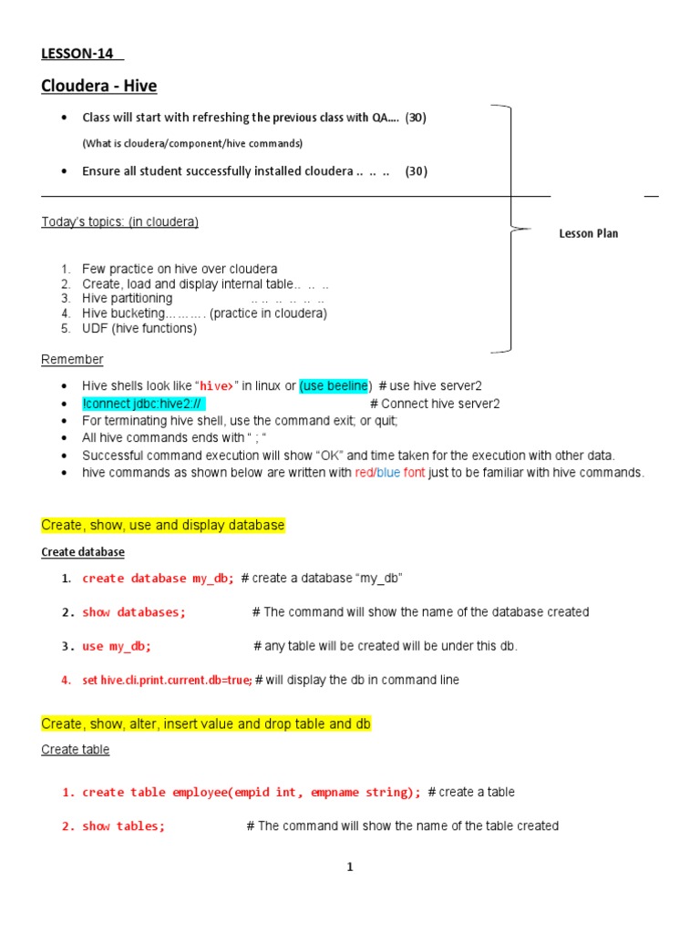 14-Lesson Cloudera Hive | PDF | Table (Database) | Databases 14-Lesson Cloudera Hive | PDF | Table (Database) | Databases
