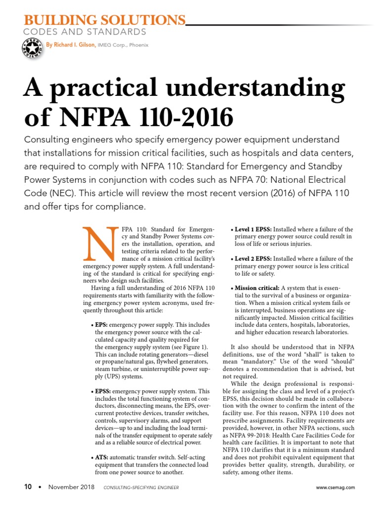 A Practical Understanding of NFPA 110 - 2016 | PDF | Diesel Engine | Chimney