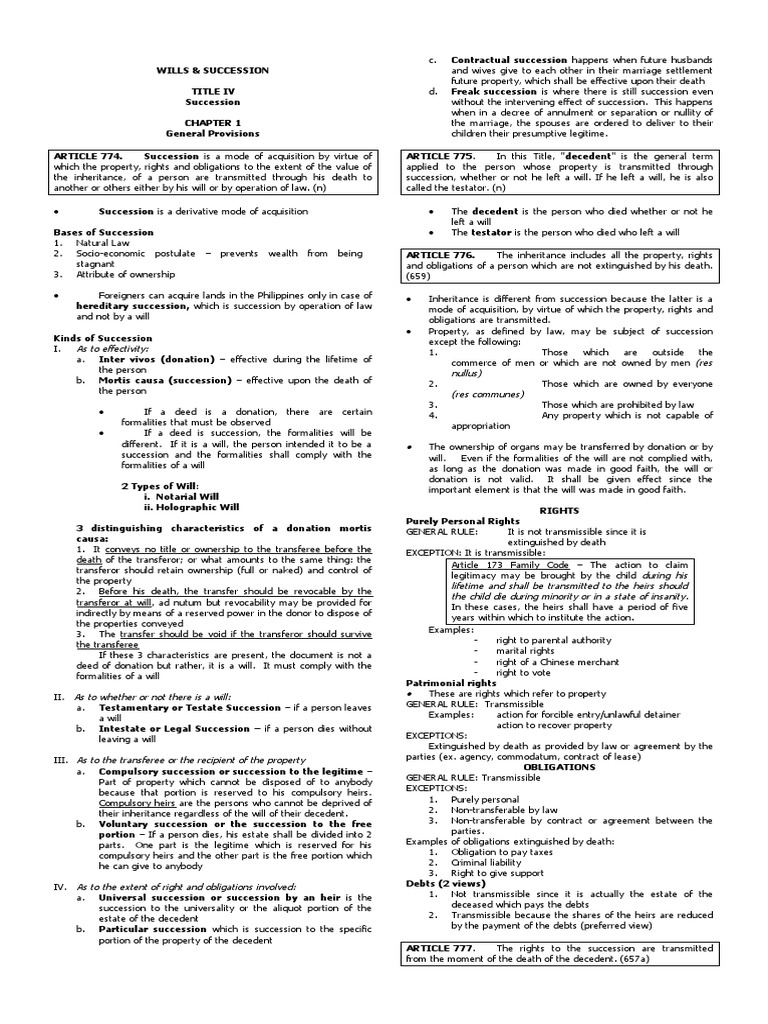Succession Reviewer Provisions | PDF | Will And Testament | Inheritance