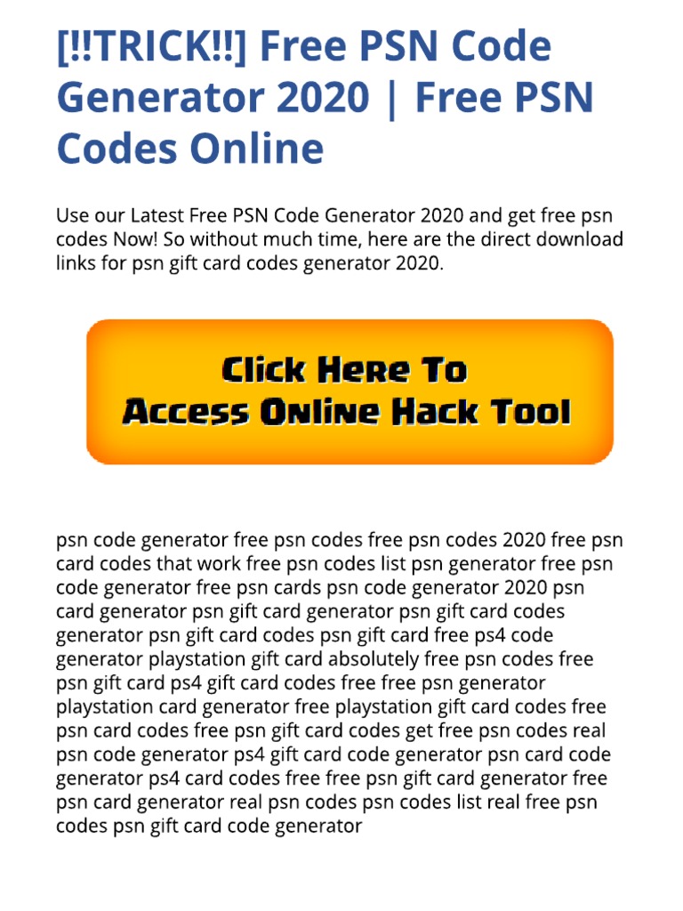 (!!TRICK!!) Free PSN Code Generator 2020 - Free PSN Codes Online | PDF ...