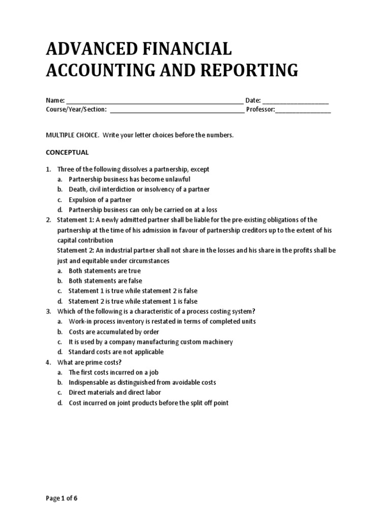 Advanced Financial Accounting and Reporting: Conceptual | PDF ...
