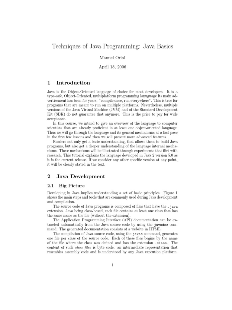 Techniques of Java Programming: Java Basics: Manuel Oriol April 18, 2006 | PDF