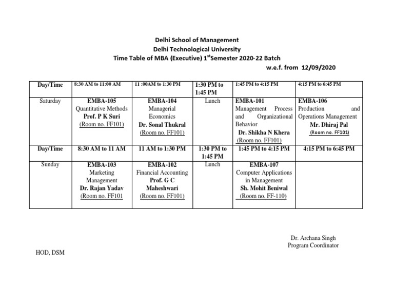 Time Table 2020-22 Batch | PDF