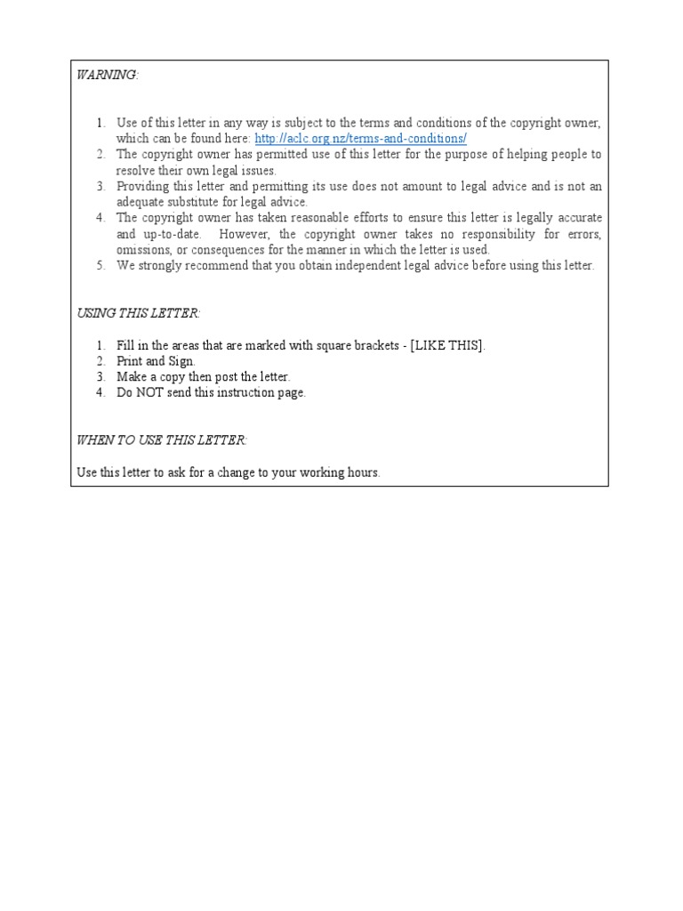 19 Letter Asking To Change Your Hours of Work | PDF | Law