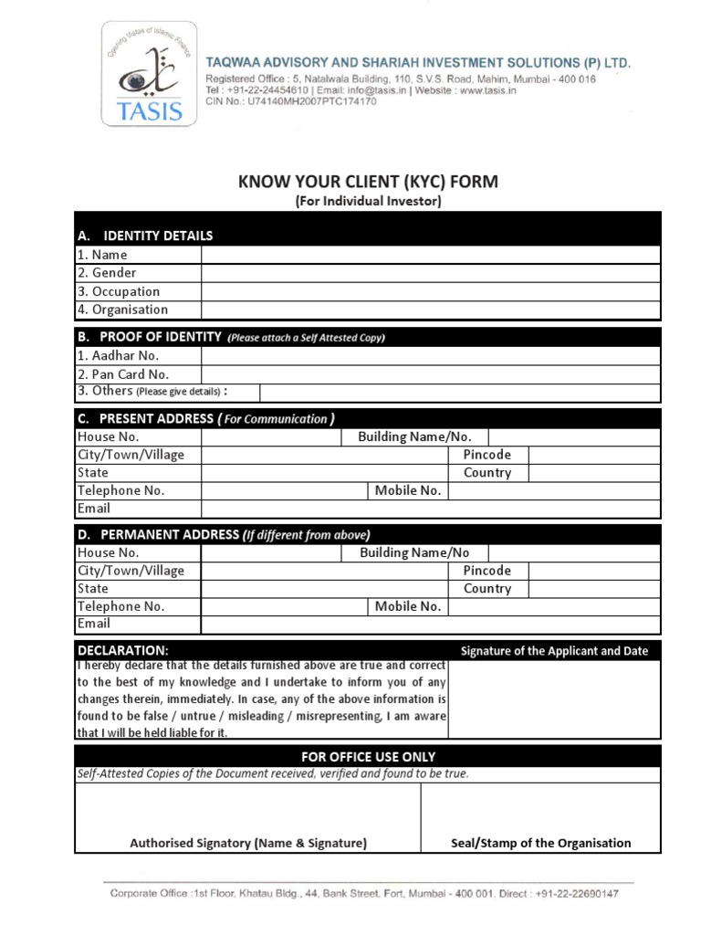 Know Your Client (Kyc) Form: A. Identity Details | PDF