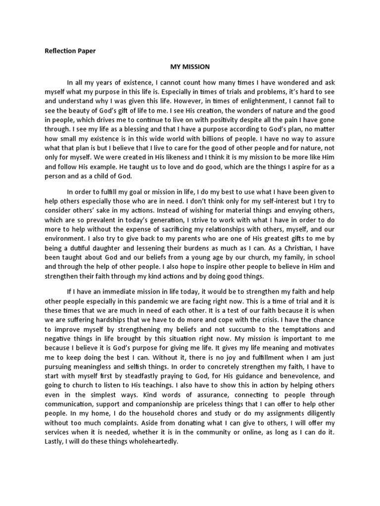 My Mission - Reflection | PDF | Faith | Religion And Belief