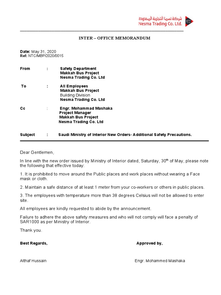 Safety Precautions Memo | PDF