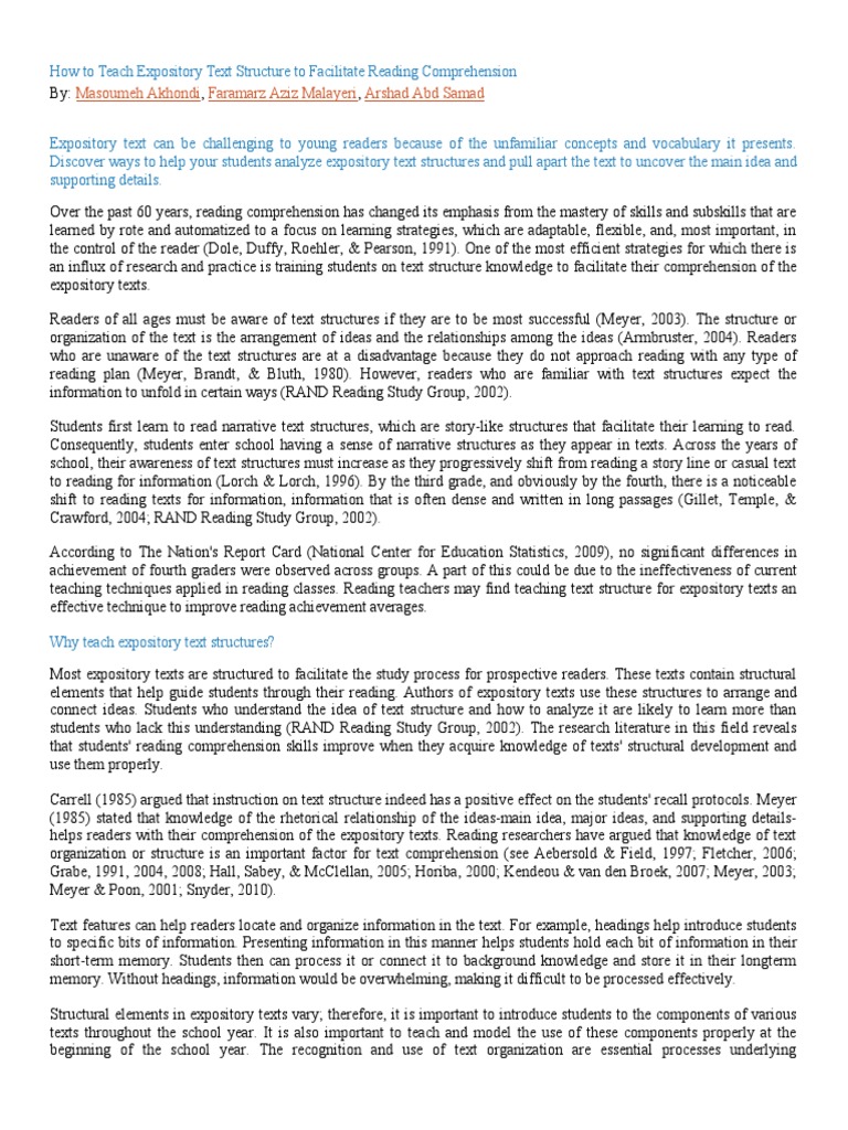 How To Teach Expository Text Structure To Facilitate Reading ...