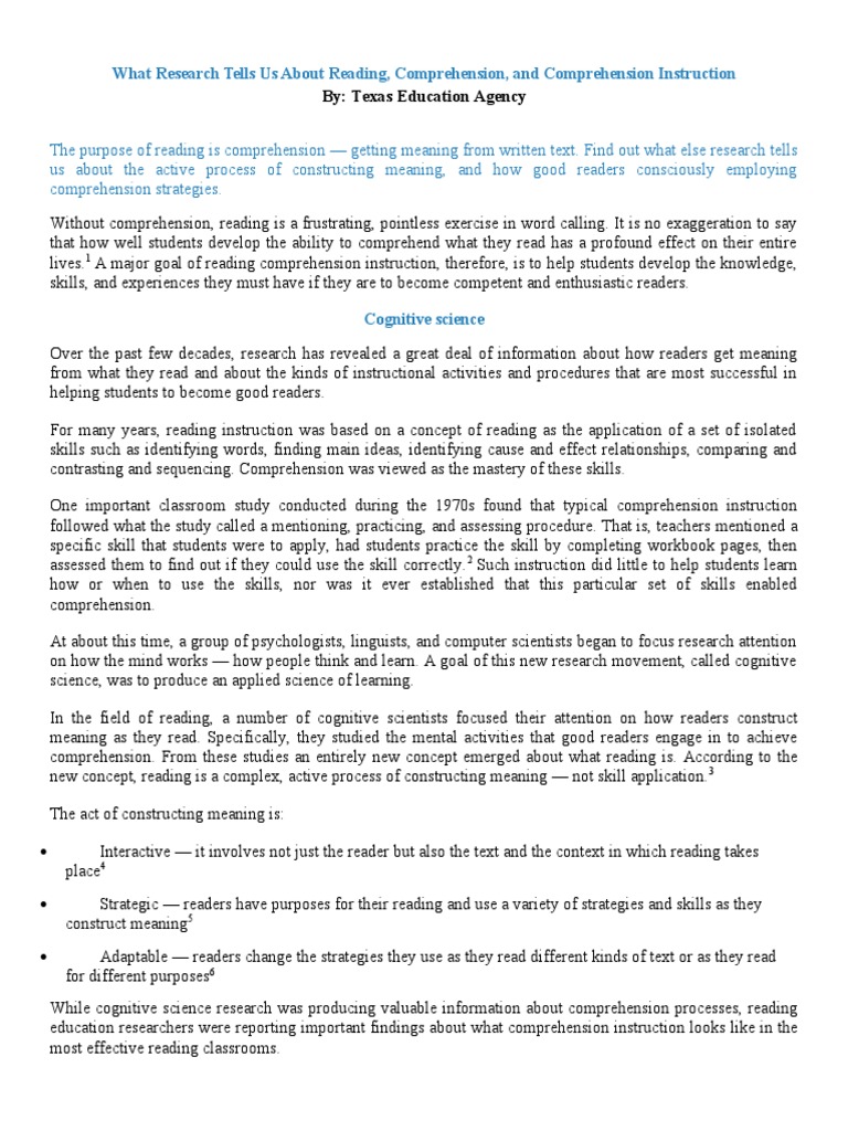 What Research Tells Us About Reading | PDF | Reading Comprehension ...
