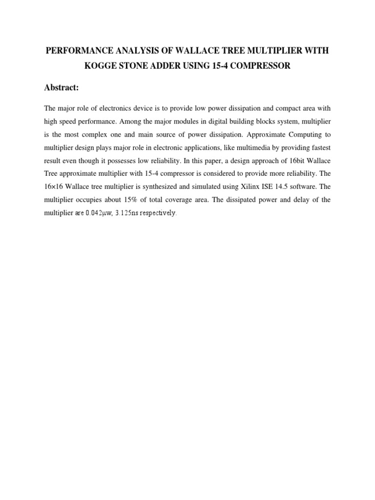 7.performance Analysis of Wallace Tree Multiplier With Kogge Stone ...
