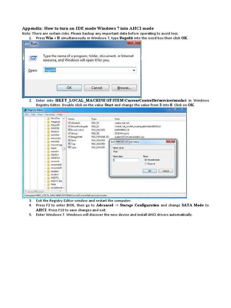 Switch Windows 7 IDE to AHCI Mode | PDF