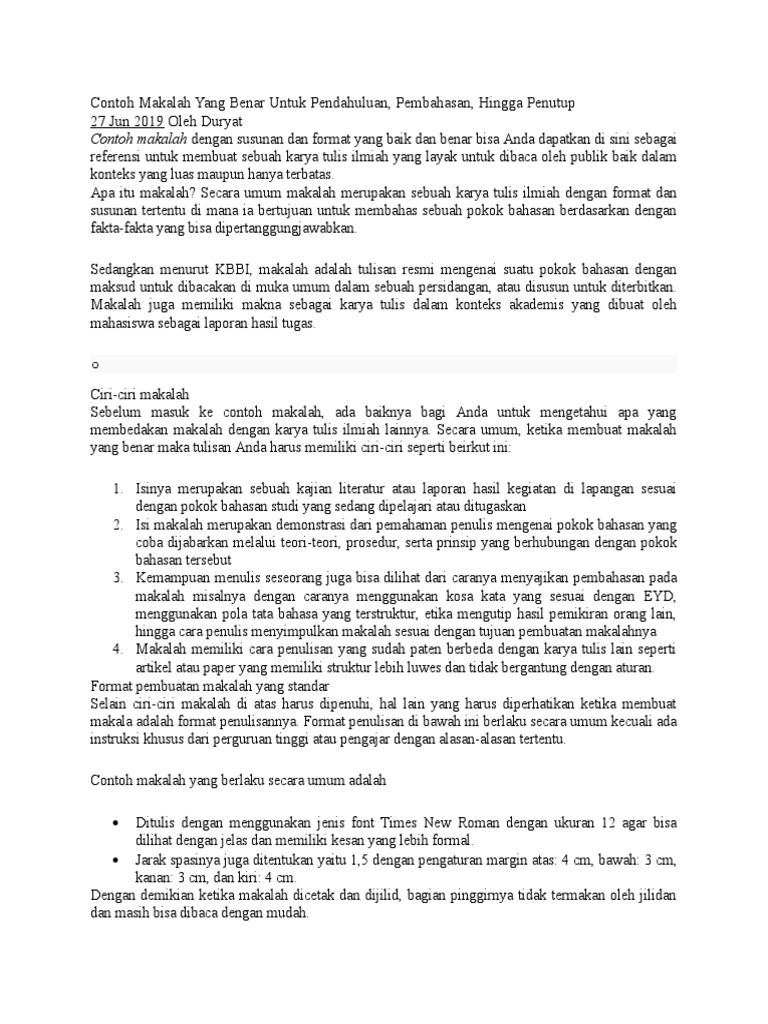 Contoh Makalah Yang Benar Untuk Pendahuluan | PDF