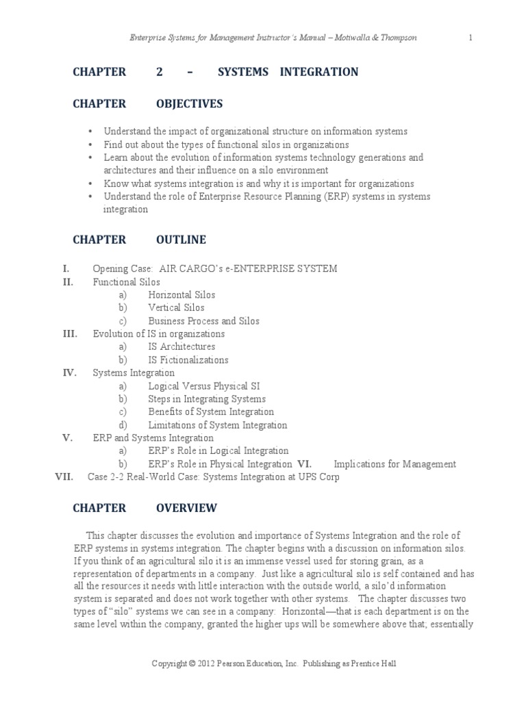 2 - Systems Integration Objectives: Enterprise Systems For Management ...