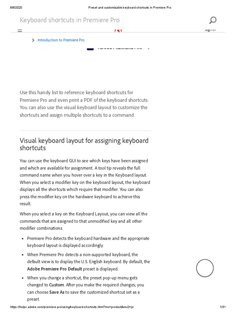 Preset and Customizable Keyboard Shortcuts in Premiere Pro PDF | PDF ...