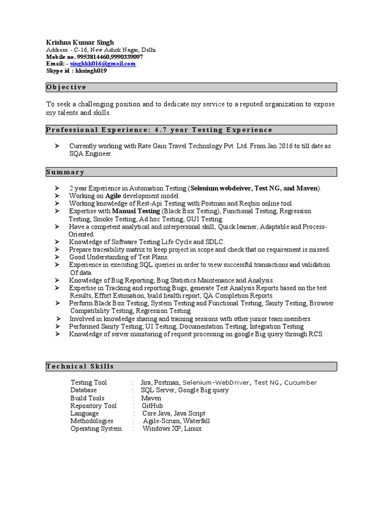 SQA Engineer Resume - Krishna Kumar Singh | PDF | Software Bug ...