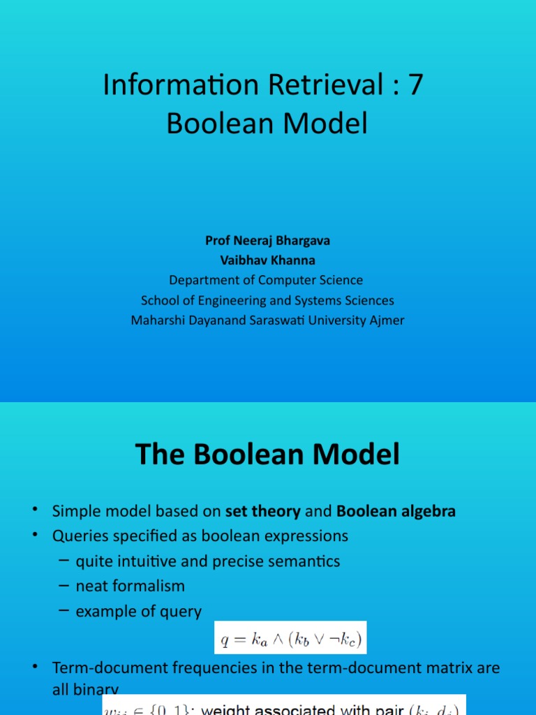 Information Retrieval 7 Boolean Model Pdf Information Retrieval Boolean Algebra
