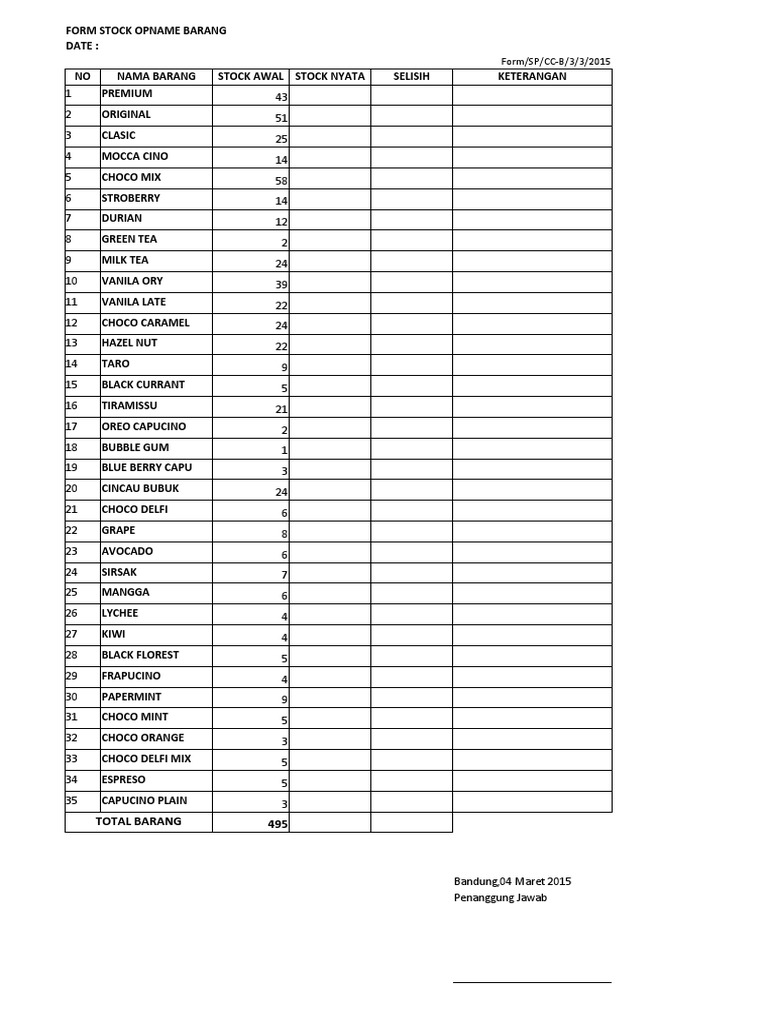 Form Stock Opname | PDF