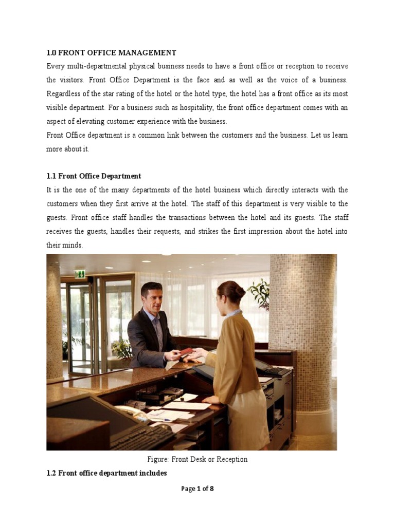 1.0 Front Office Management | PDF | Hotel And Accommodation | Business