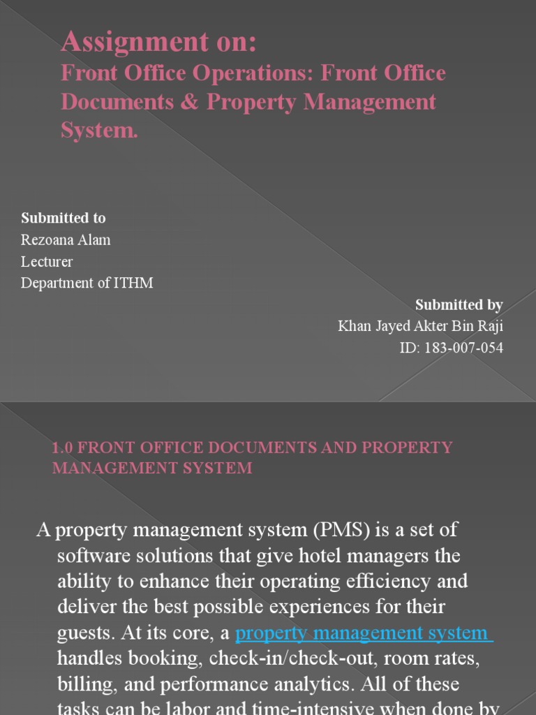Assignment On:: Front Office Operations: Front Office Documents ...