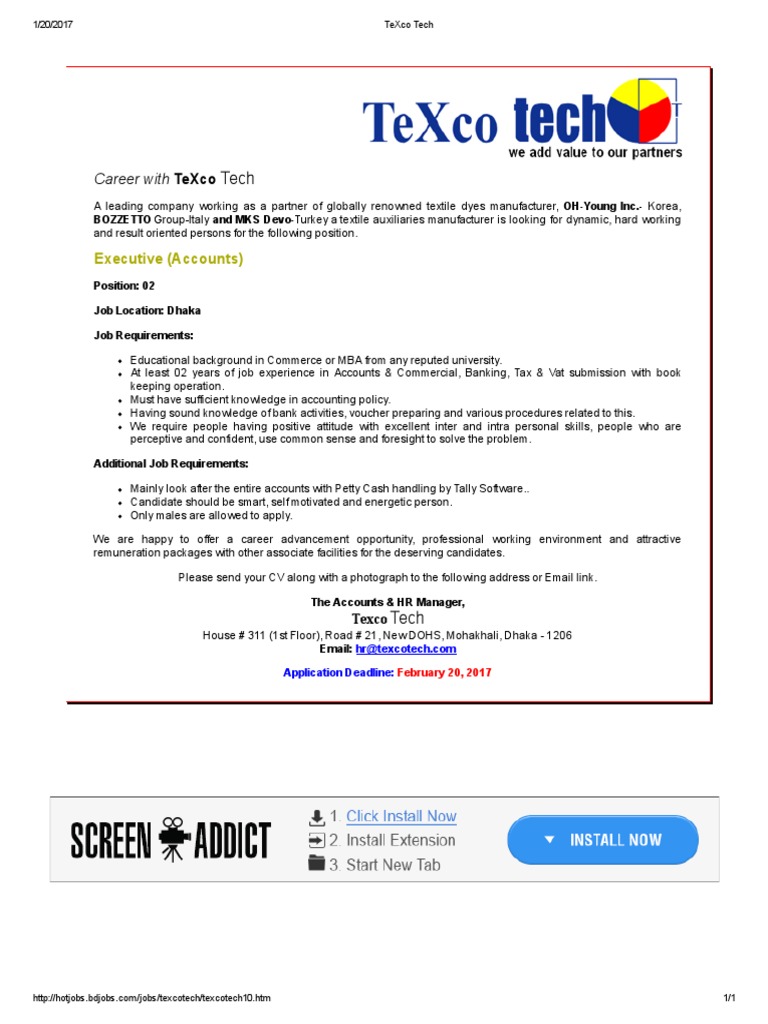 Career With Texco: Executive (Accounts) | PDF | Economies