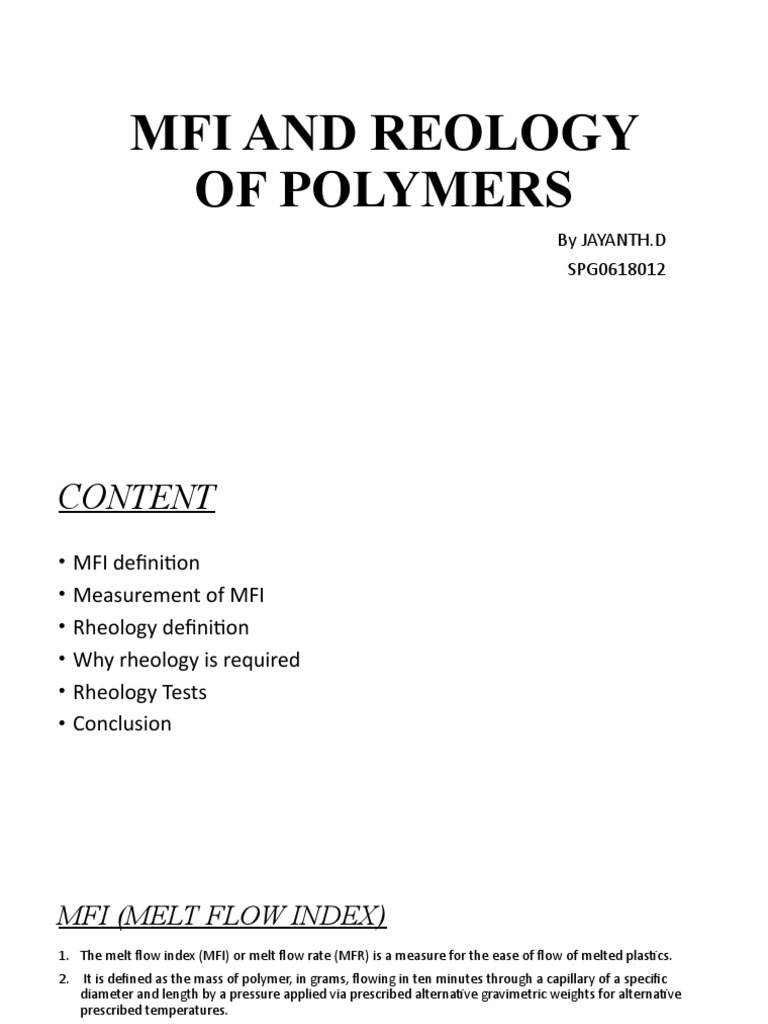 Mfi and Reology of Polymers | PDF | Rheology | Viscosity