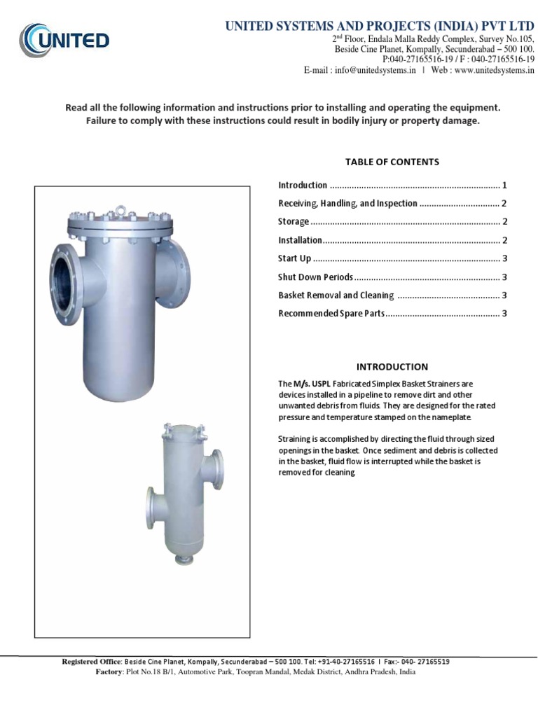 O&M Manual For Simplex Strainers | PDF | Valve | Manufactured Goods