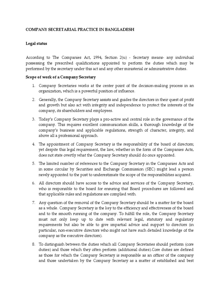 Company Secretarial Practice in Bangladesh | PDF | Business Law | Virtue