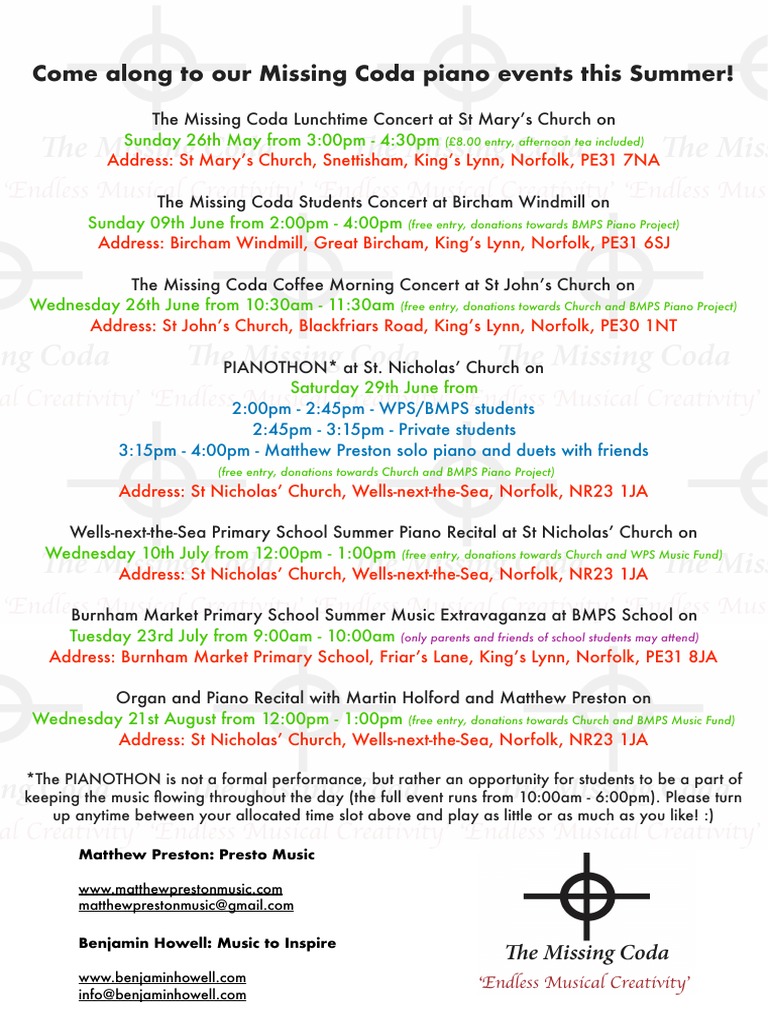 Missing Coda Schedule 2019 SUMMER | PDF | Entertainment (General)