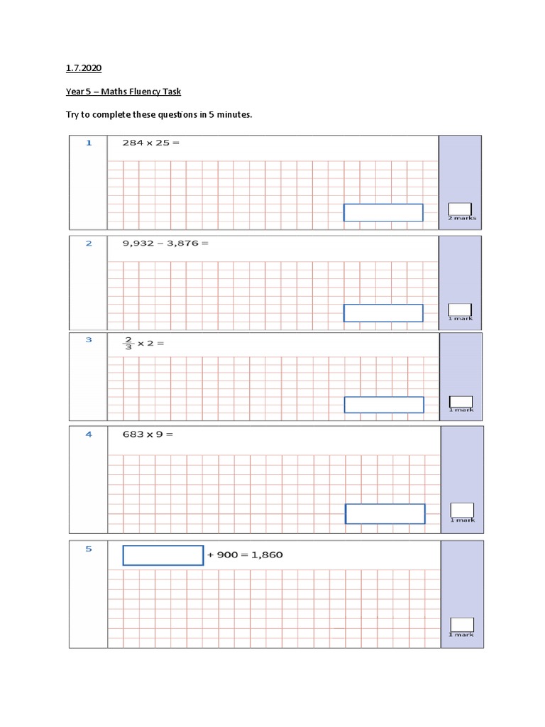 Year 5 Maths Fluency Challenge | PDF