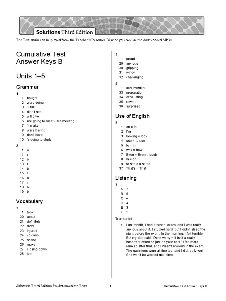 Cumulative Test Answer Keys B Units 1-5: Grammar | PDF | Invention