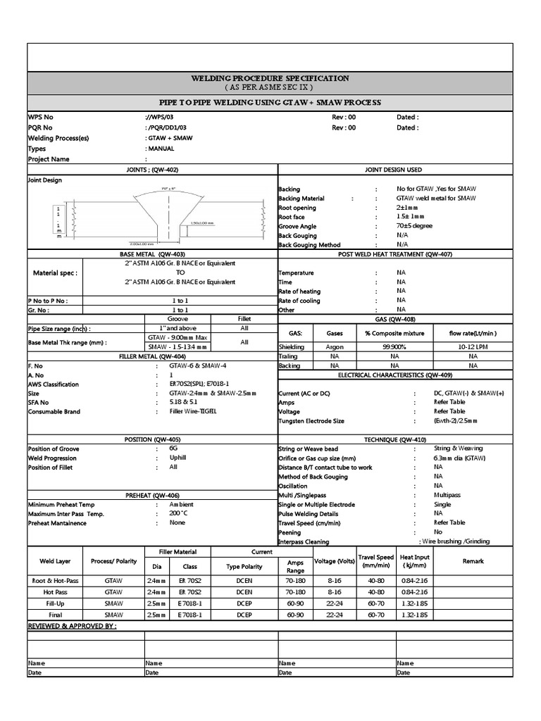 Welding Procedure Specification: (As Per Asme Sec Ix) | PDF | Welding ...
