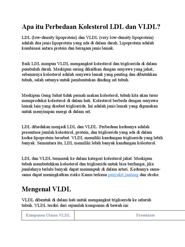 Apa Itu Perbedaan Kolesterol LDL Dan VLDL | PDF | Pengembangan Diri | Kesehatan Holistik