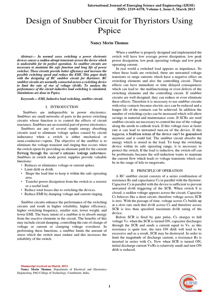 Design of Snubber Circuit Using Pspice | PDF | Electrical Network | Capacitor