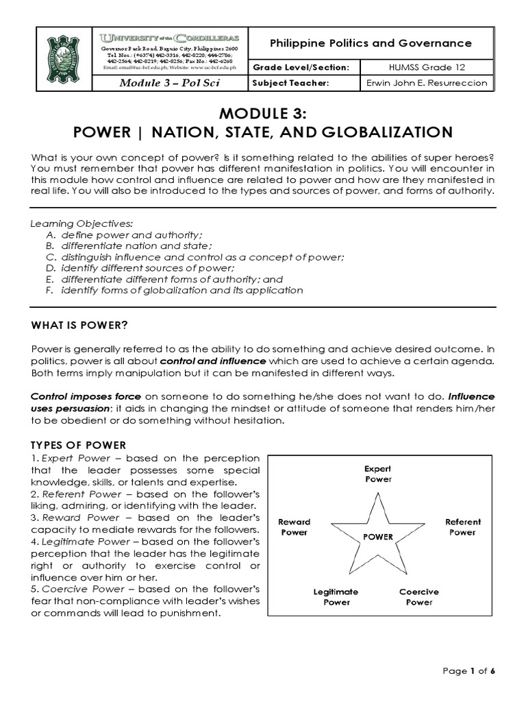 PPG Module 3 - Power and State, Nation, Globalization PDF | PDF | Power ...
