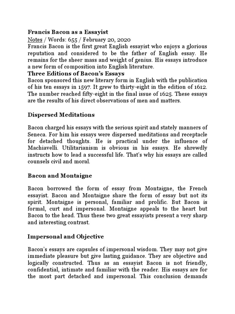 Francis Bacon As A Essayist | PDF | Michel De Montaigne | Francis Bacon