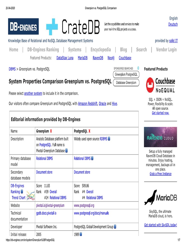 Greenplum vs. PostgreSQL Comparison | PDF | Databases | Data Management
