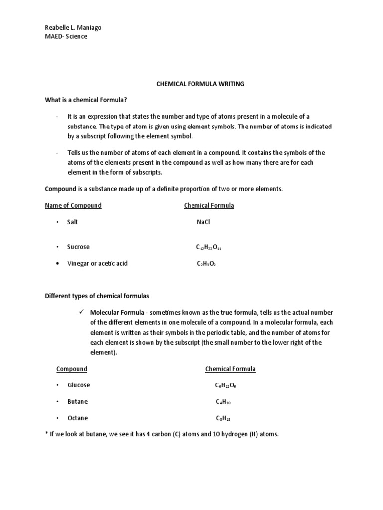 Chemical Formula Writing What Is A Chemical Formula? | PDF | Ion ...