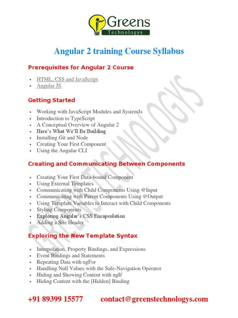 Angular 2 Training Course Syllabus | PDF | Angular Js | Java Script