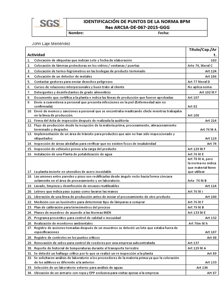 Puntos Clave de la Norma BPM ARCSA 2015 | PDF | Naturaleza | Salud y ...