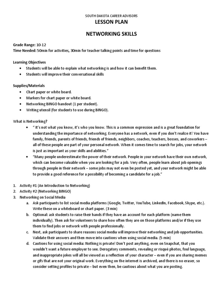 Lesson Plan Networking Skills | PDF | Social Media | Popular Culture ...