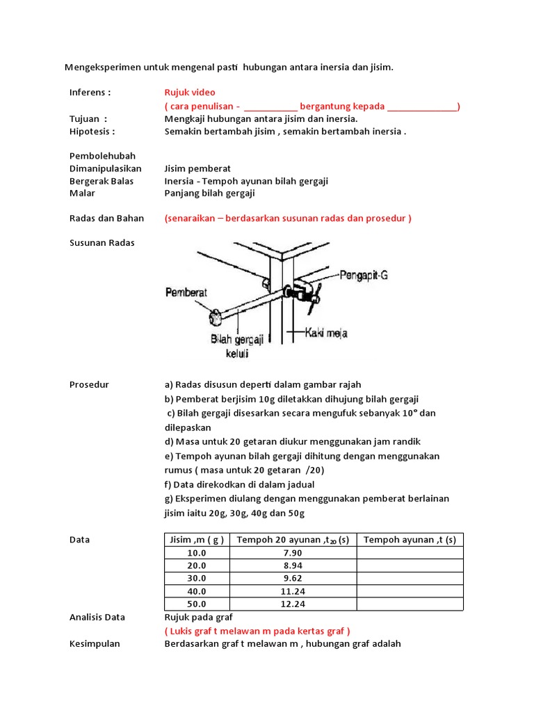 Mengeksperimen Untuk Mengenal Pasti Hubungan Antara Inersia Dan Jisim | PDF