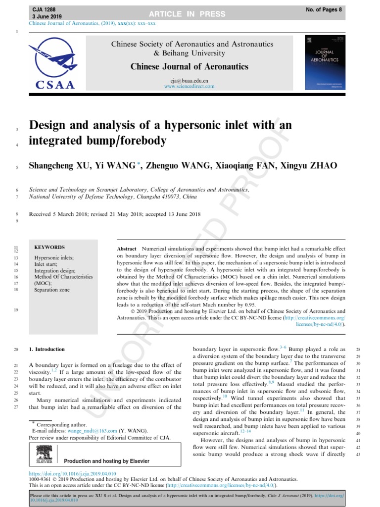 Design and Analysis of A Hypersonic Inlet With | PDF | Mach Number ...