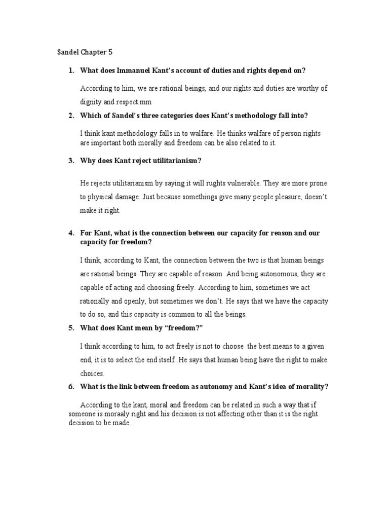 Sandel Chapter 5 | PDF | Immanuel Kant | Utilitarianism