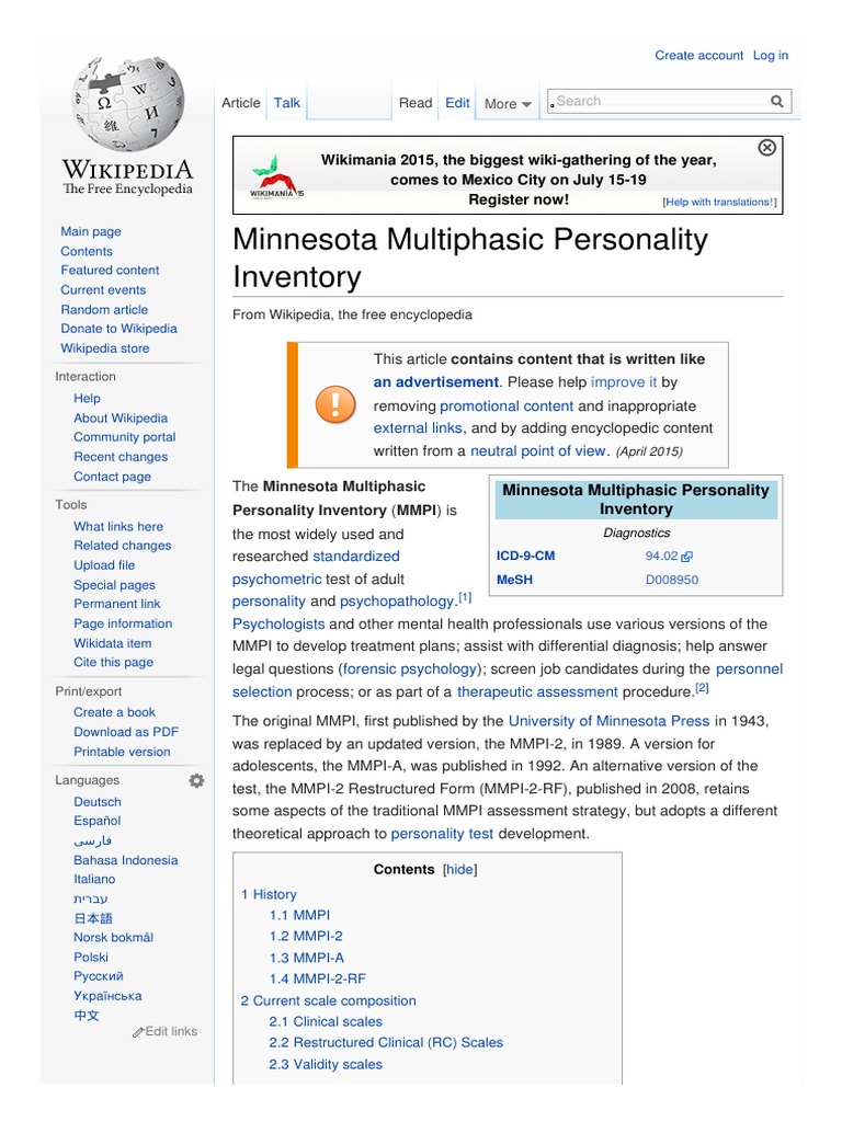 Minnesota Multiphasic Personality Inventory | PDF | Psychology ...